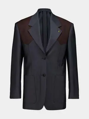Versace Wool-mohair Blend Single-breasted Blazer With Contrast Panels