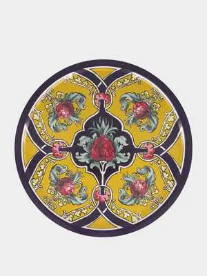 La DoubleJ Riviera Giallo Printed Round Wooden Tray Large - Multicolour