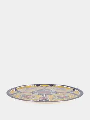 La DoubleJ Riviera Giallo Printed Round Wooden Tray Large - Multicolour
