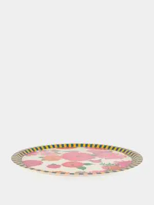 La DoubleJ Caper Printed Round Wooden Tray - Pink