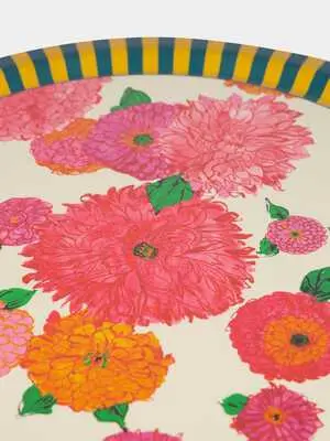 La DoubleJ Caper Printed Round Wooden Tray - Pink