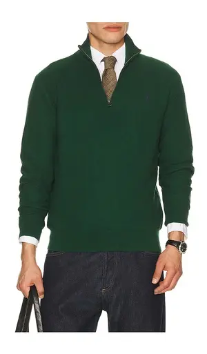 Polo Ralph Lauren Mesh-knit Cotton Quarter-zip Sweater - Green