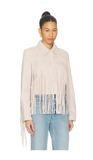 LoveShackFancy Maelis Jacket With Fringe Trim