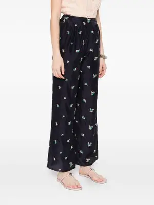 FORTE_FORTE Embroidered Silk Trousers - Blue