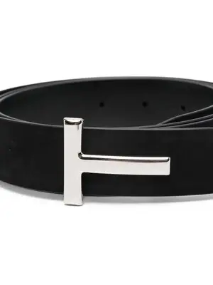 TOM FORD Leather Belt With Silver-tone Buckle - Black