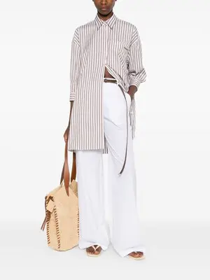 Brunello Cucinelli Striped Cotton And Silk Shirt - Brown