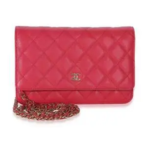 Chanel Dark Quilted Caviar Wallet On Chain - Pink