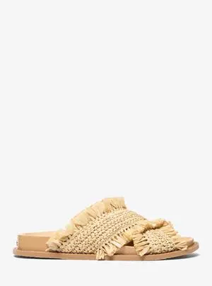 Michael Kors Peyton Raffia Slide Sandals With Fringe Detailing