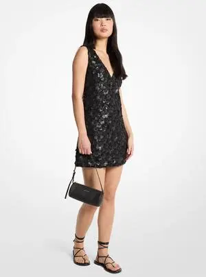 Michael Kors Floral Embellished Scuba Mini Dress Black