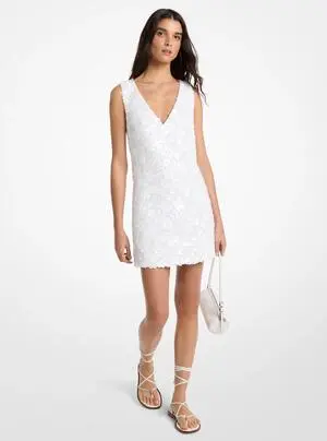 Michael Kors Floral Embellished Scuba Mini Dress - White
