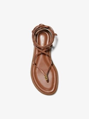 Michael Kors Khloe Embellished Leather Lace-up Sandal - Brown