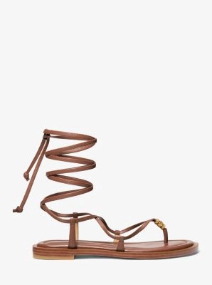 Michael Kors Khloe Embellished Leather Lace-up Sandal - Brown