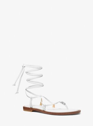 Michael Kors Khloe Embellished Leather Lace-up Sandal - White