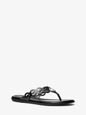 Michael Kors Janie Perforated Logo Leather Sandal Black