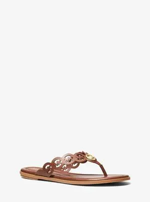 Michael Kors Janie Perforated Logo Leather Sandal Brown
