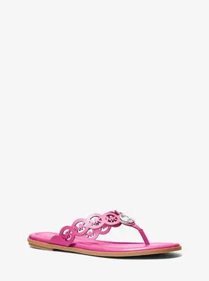 Michael Kors Janie Perforated Logo Leather Sandal - Pink