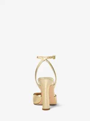 Michael Kors Rosie Metallic Snake Embossed Leather High Heel Sandals - Gold