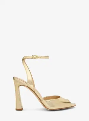 Michael Kors Rosie Metallic Snake Embossed Leather High Heel Sandals - Gold