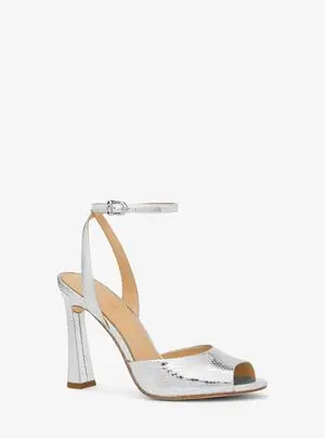 Michael Kors Rosie Metallic Snake Embossed Leather High Heel Sandals - Silver