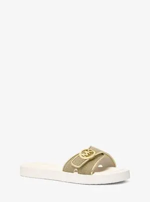 Michael Kors Logo Glitter Chain Mesh Slide Sandal - Gold
