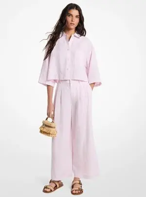 Michael Kors Pleated Linen Wide-leg Pants - Pink