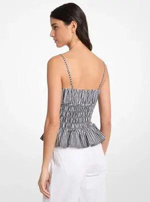 Michael Kors Gingham Cotton Smocked Top
