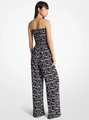 Michael Kors Floral Print Smocked Belted Jumpsuit