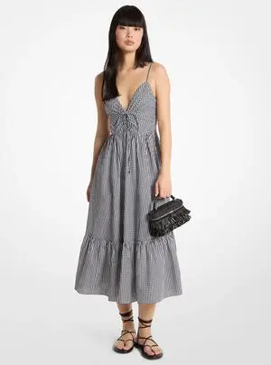 Michael Kors Gingham Cotton Midi Dress - Black