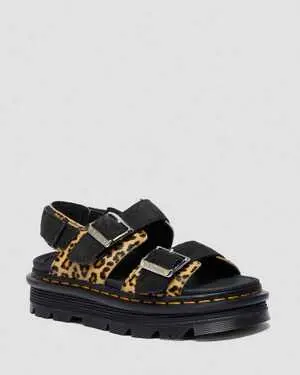 Dr. Martens Zebzag Leopard Hair-on Leather Sandals - Tan