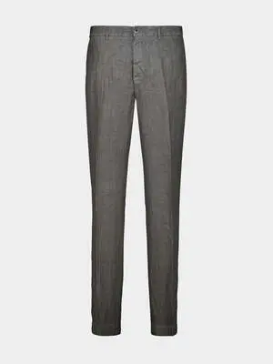120% Lino Linen Tailored Trousers - Grey