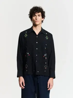 BAZISZT Navy Byrsa Embroidered Shirt