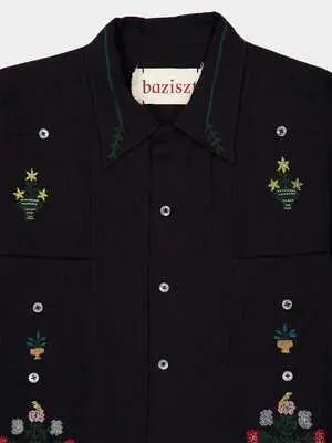 BAZISZT Navy Byrsa Embroidered Shirt