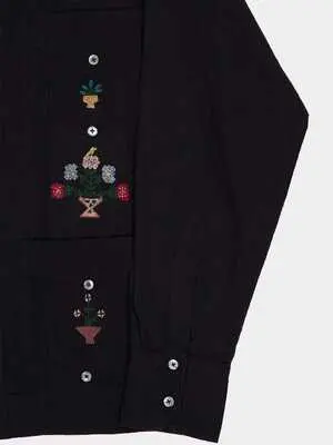 BAZISZT Navy Byrsa Embroidered Shirt