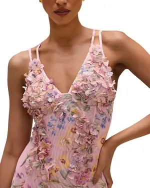 PatBO Embellished Floral Mesh Maxi Dress
