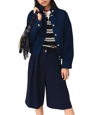 Maje Cotton Bomber Jacket - Navy