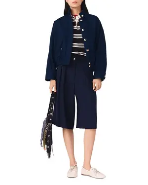 Maje Cotton Bomber Jacket - Navy