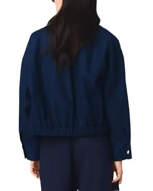 Maje Cotton Bomber Jacket - Navy