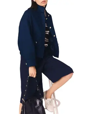 Maje Cotton Bomber Jacket - Navy