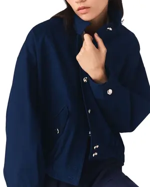 Maje Cotton Bomber Jacket - Navy