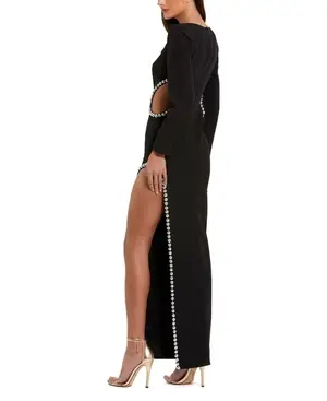 Mac Duggal Crepe Gown With Beaded Cutouts And Slit