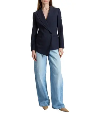 Santorelli Mara Asymmetrical Blazer In Virgin Wool Stretch