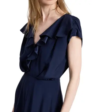 Santorelli Mandy Ruffled Faux Wrap Silk Midi Dress
