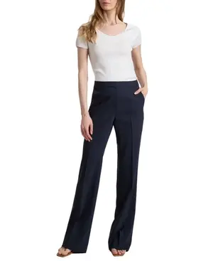 Santorelli Bethany Flared Pant In Virgin Wool Stretch - Midnight