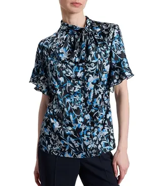 Santorelli Athena Floral Blouse With Flutter Sleeves