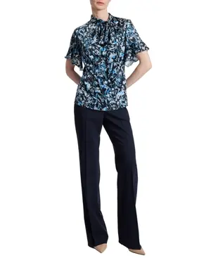 Santorelli Athena Floral Blouse With Flutter Sleeves