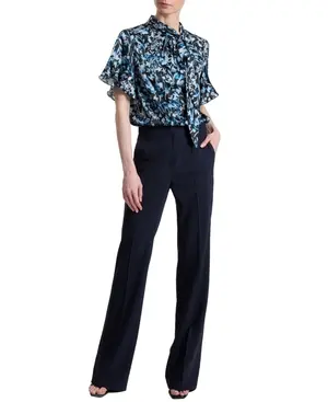 Santorelli Athena Floral Blouse With Flutter Sleeves