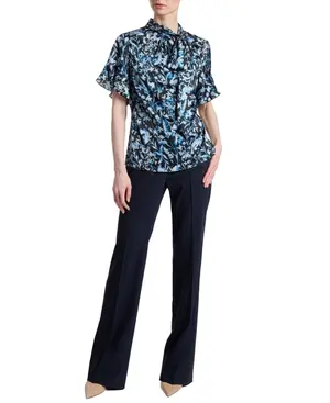 Santorelli Athena Floral Blouse With Flutter Sleeves