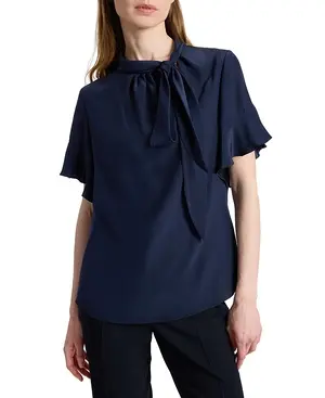 Santorelli Athena Silk Blouse With Flutter Sleeves