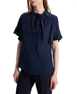 Santorelli Athena Silk Blouse With Flutter Sleeves