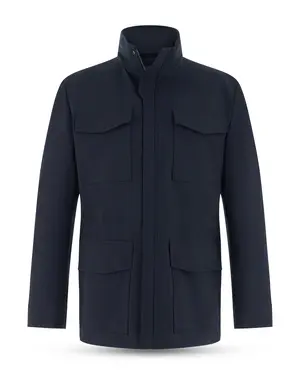 Boggi Milano Regular Fit Wool Field Jacket - Navy Blue